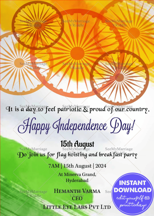 Tricolor Flag theme Independence Day Party Invite Card – VRiddle