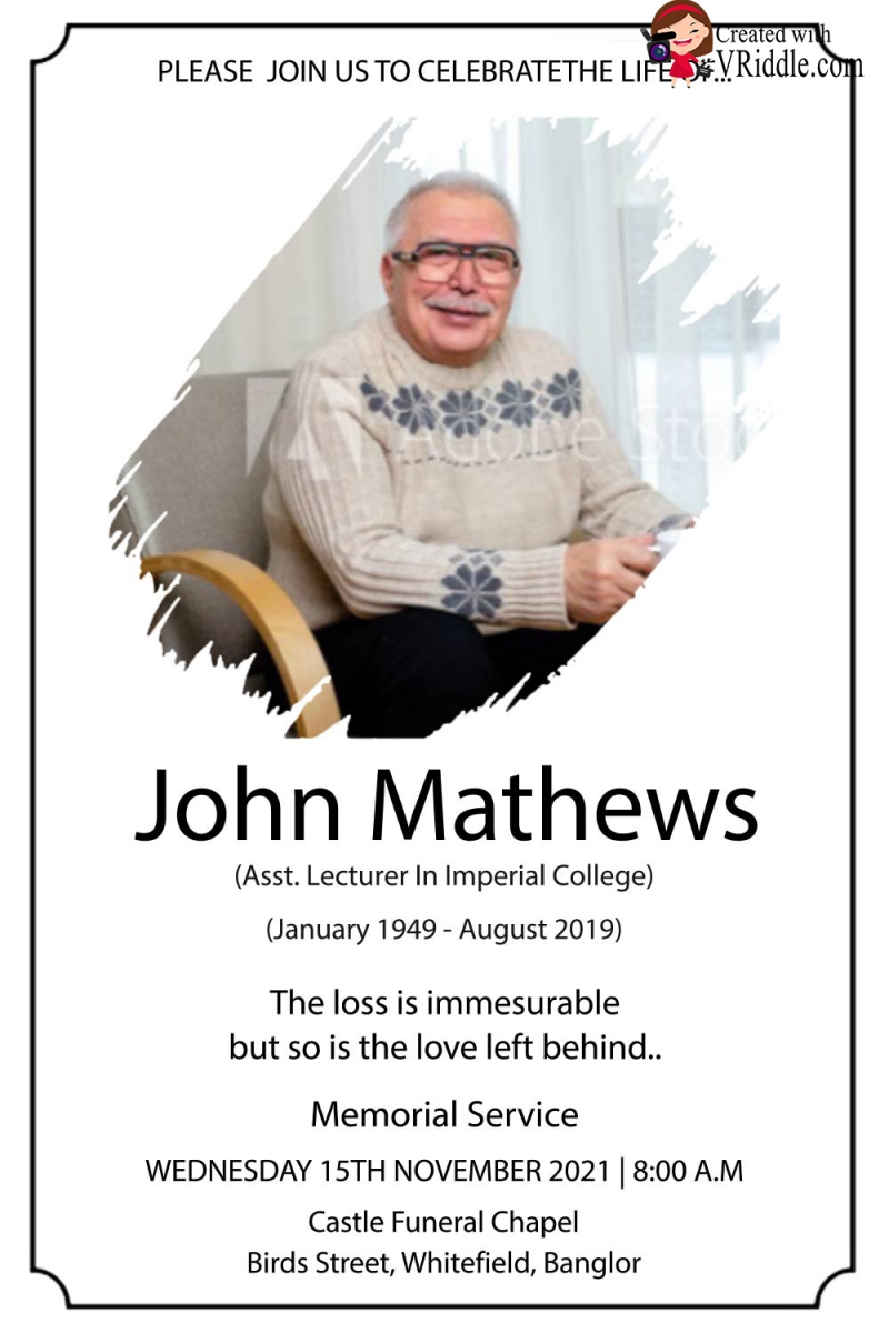 Elegant White Theme Obituary Card – VRiddle