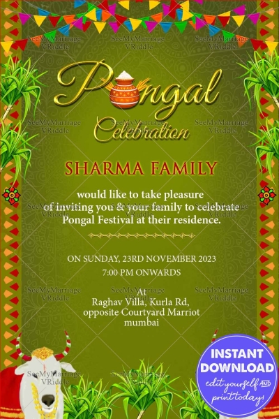 Celebrating the Harvest Pongal Festival Invitation In Green Theme – VRiddle