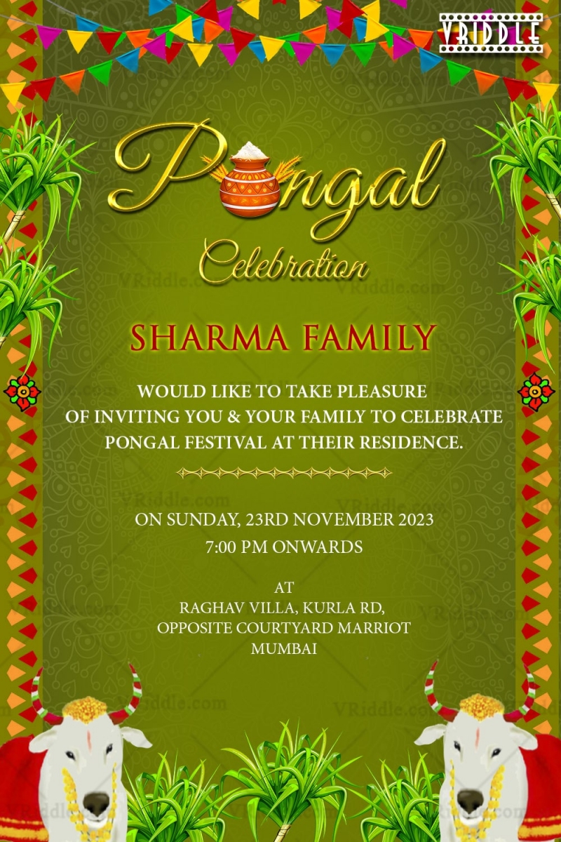 Celebrating the Harvest Pongal Festival Invitation In Green Theme – VRiddle