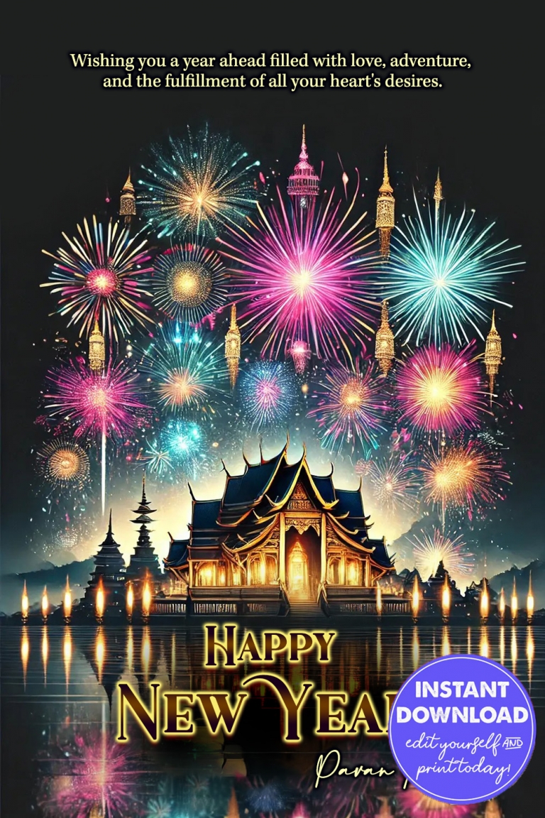 Colorful New Year Greeting Card with Fireworks Design – VRiddle