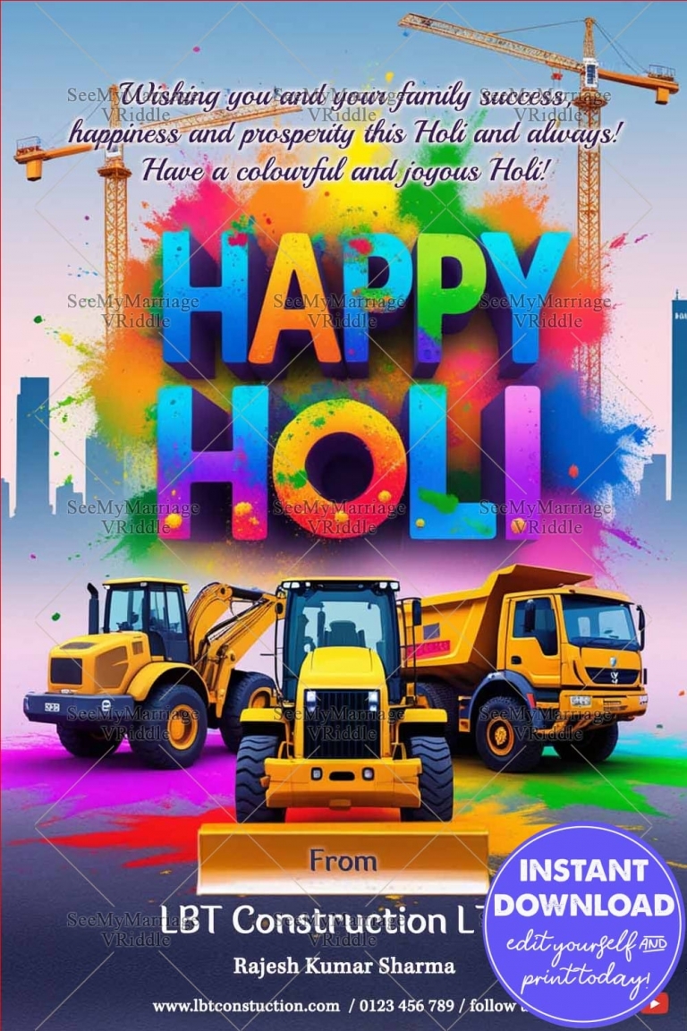 Construction theme Holi greeting with festive vibes – VRiddle