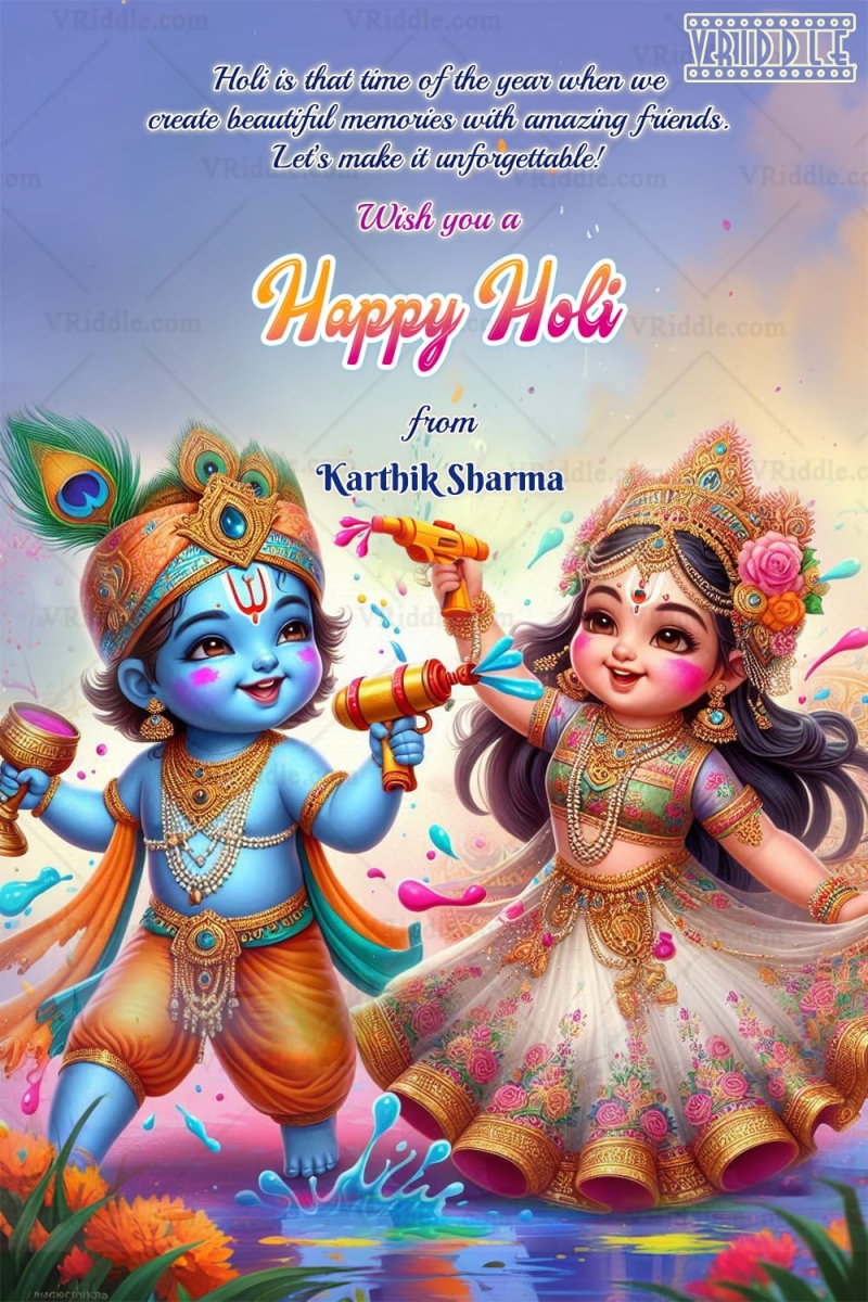 Krishna and Radha Illustrated Holi Greeting Card with Creating ...