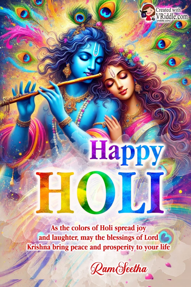 Krishna and Radha’s Blessings Holi Greeting Card with Colors – VRiddle
